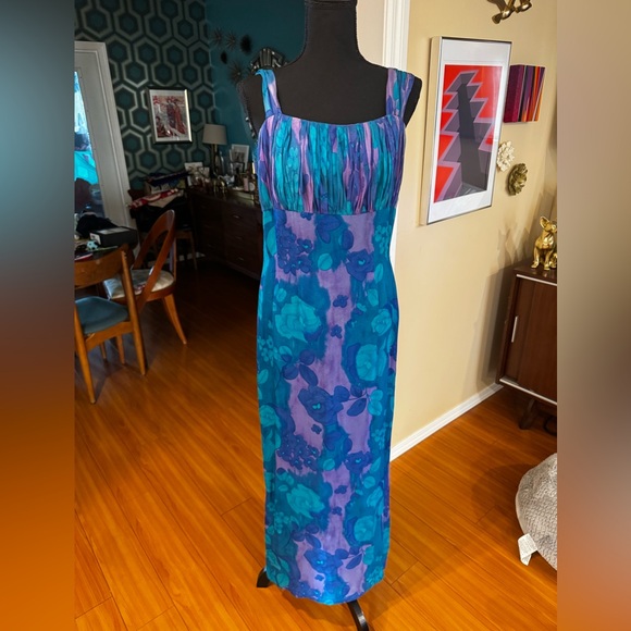 Vintage | Dresses | Vintage 96s Ruby Ramsey Silk Blue And Purple Floral ...
